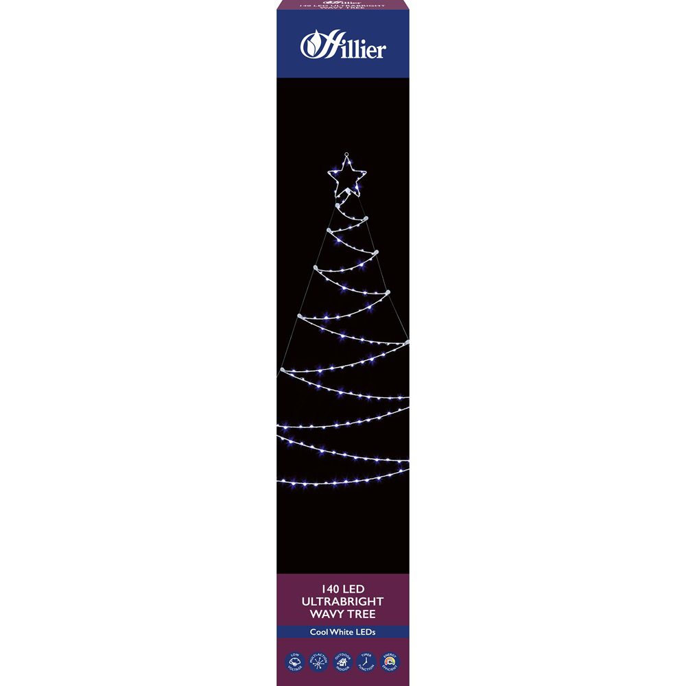 UltraBrights 140 LED White Wavy Christmas Tree Shaped Lights