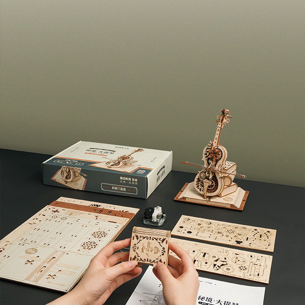 ROKR Magic Cello Wooden Music Box Model Kit