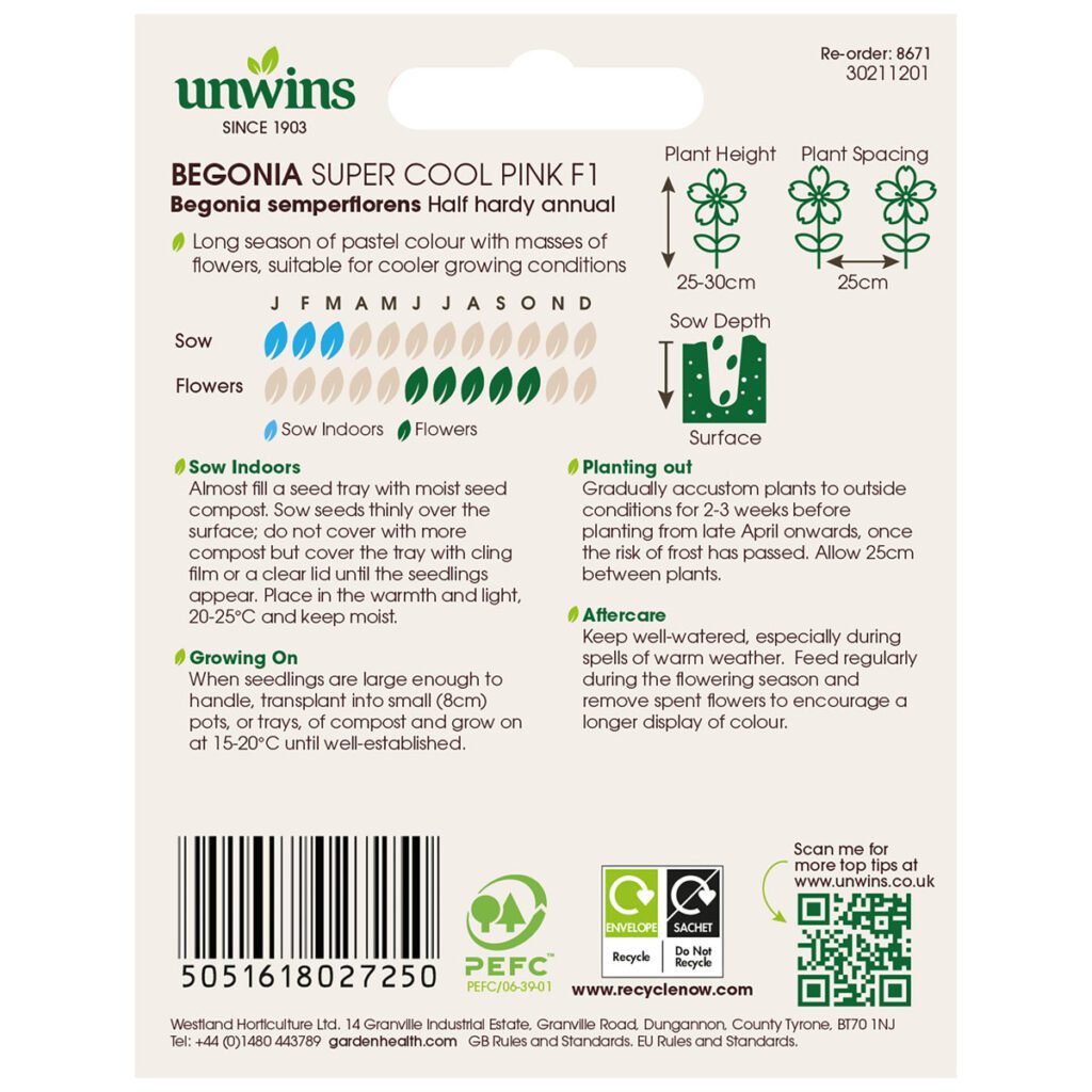 Unwins Begonia Super Cool Pink F1 Seeds