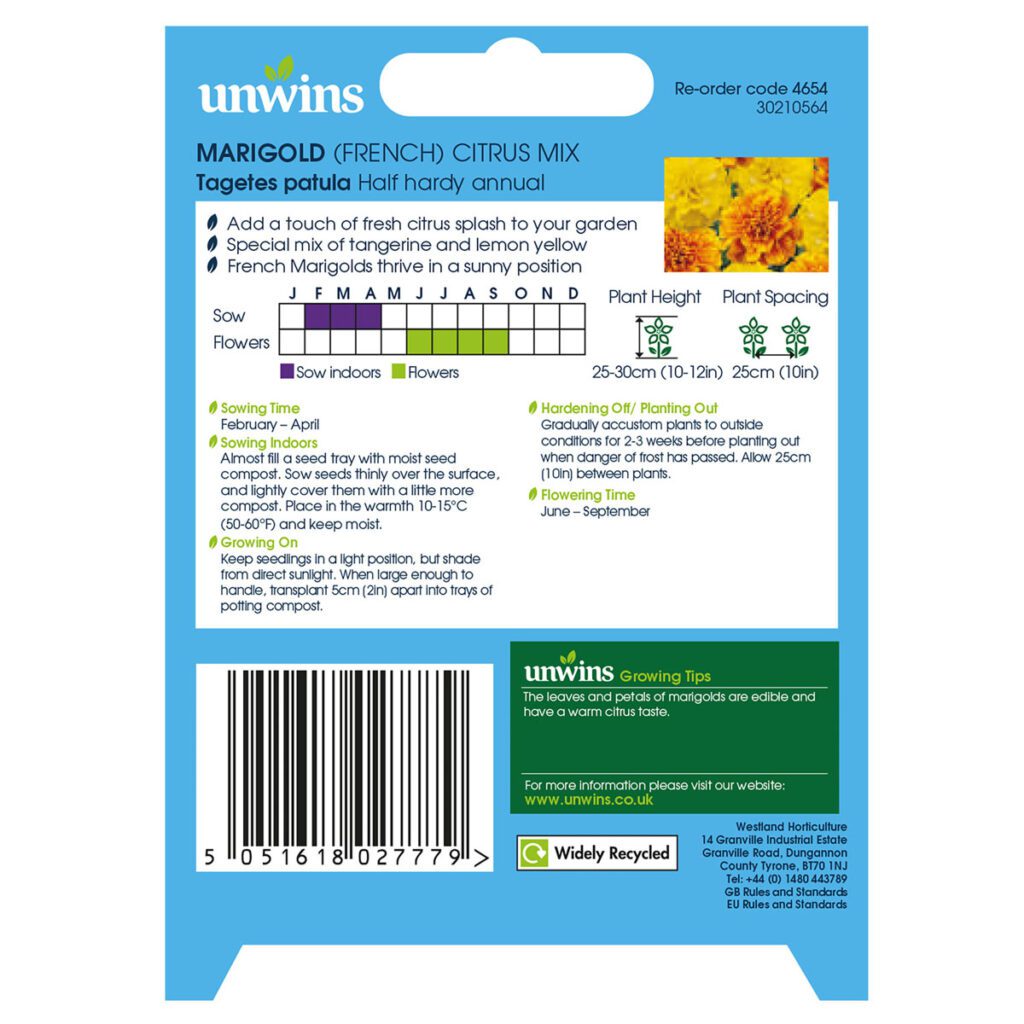 Unwins French Marigold Citrus Mix Seeds