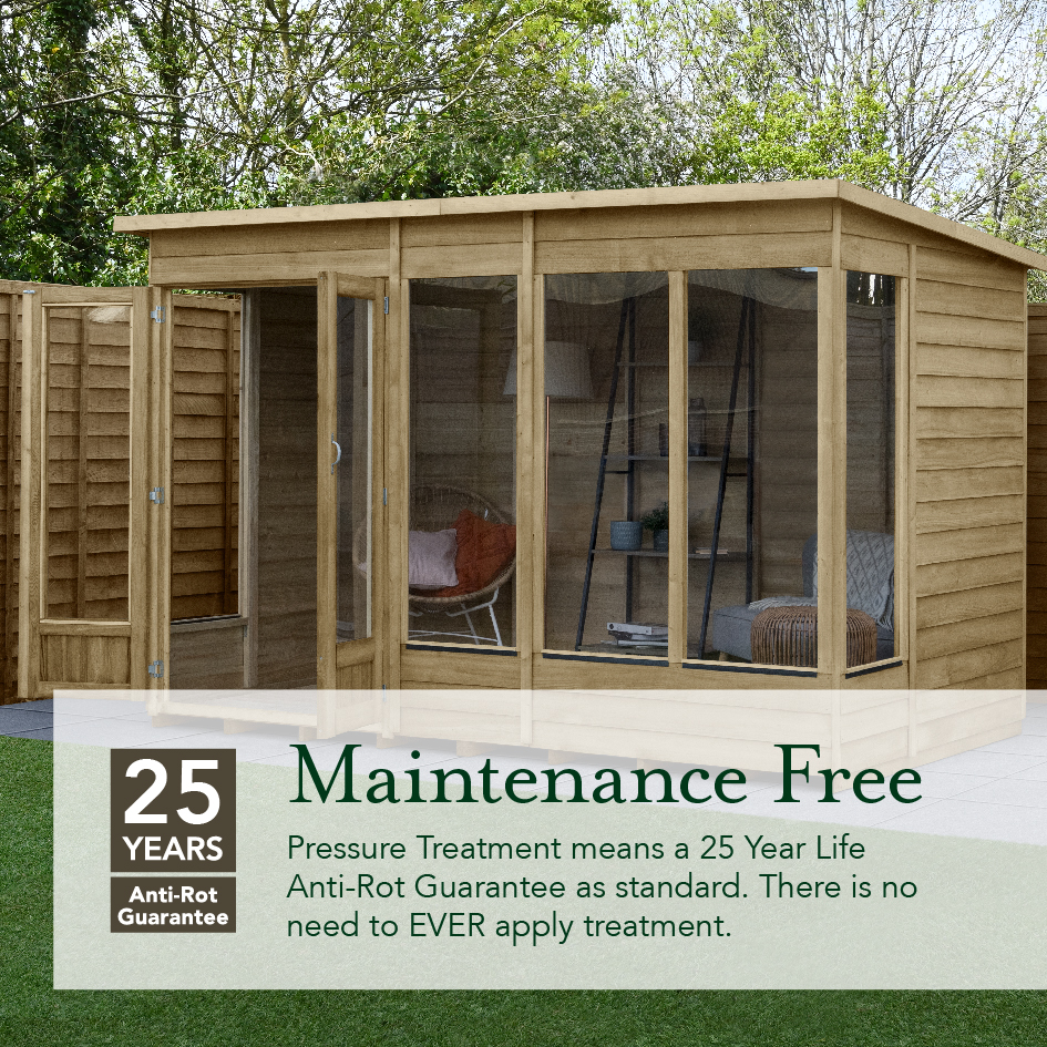Forest Garden 4LIFE Pent Wooden Summerhouse 6x4m - 5 Window with ...